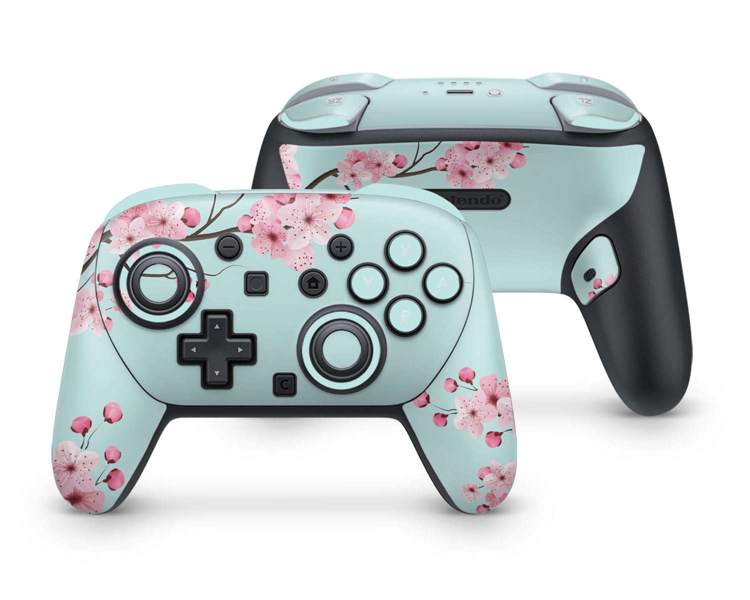 Teal Cherry Blossom Nintendo Switch 2 Pro Controller Skin – Lux Skins ...